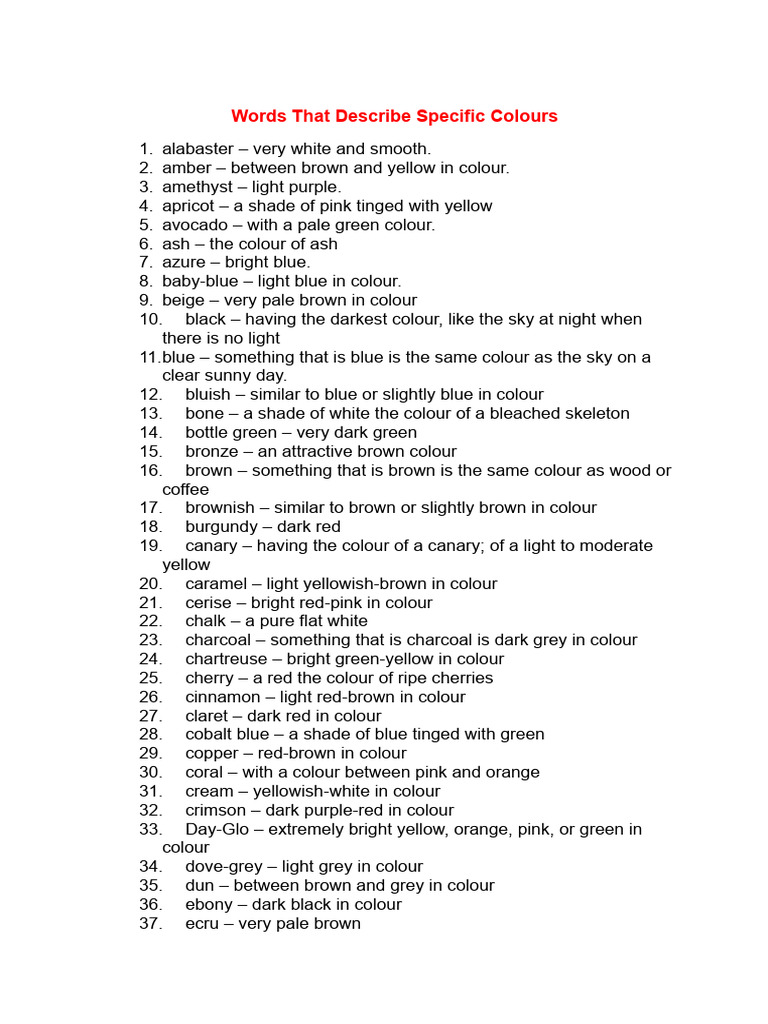 Words That Describe Specific Colours | PDF | Color | Image Processing
