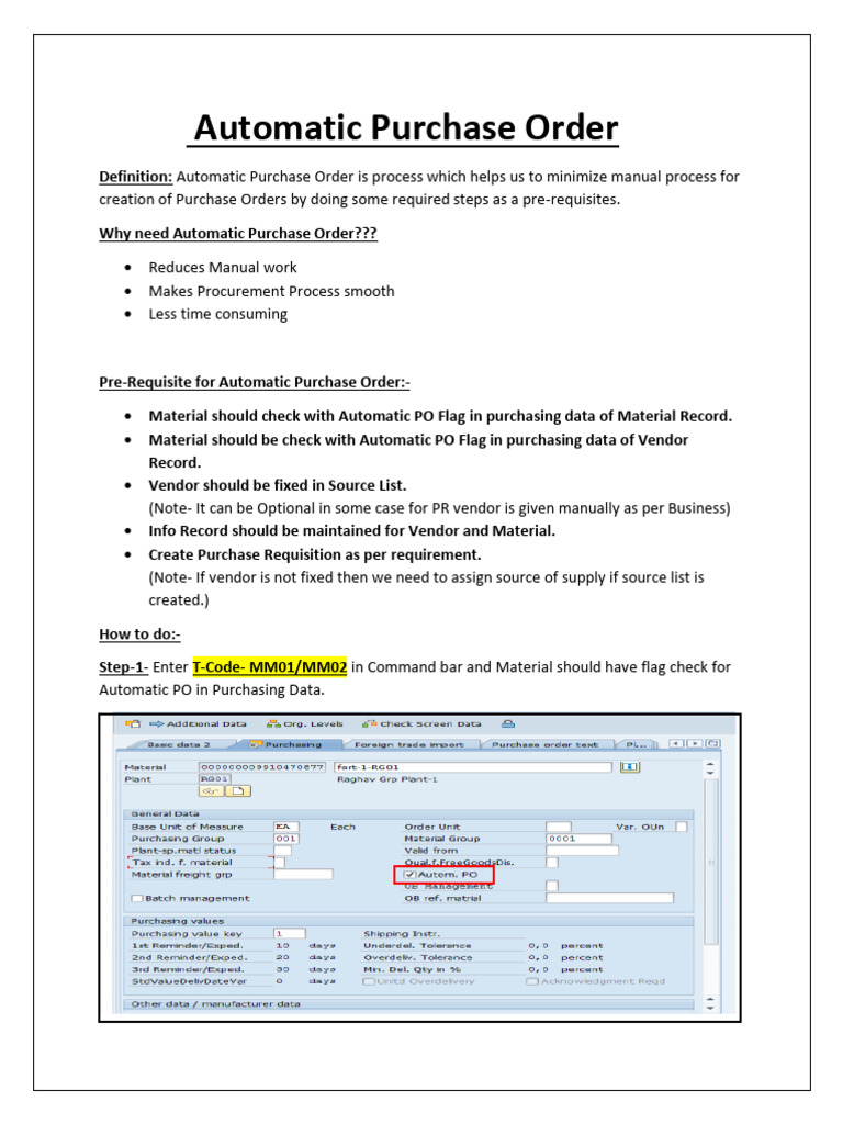 Automatic Purchase Order Guide | PDF | Business | Computing