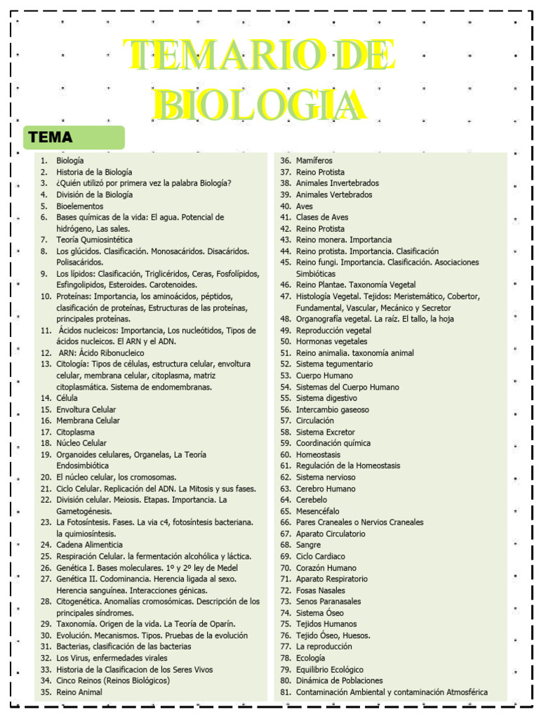 Temario de Biologia | PDF | Biología Celular) | Biología