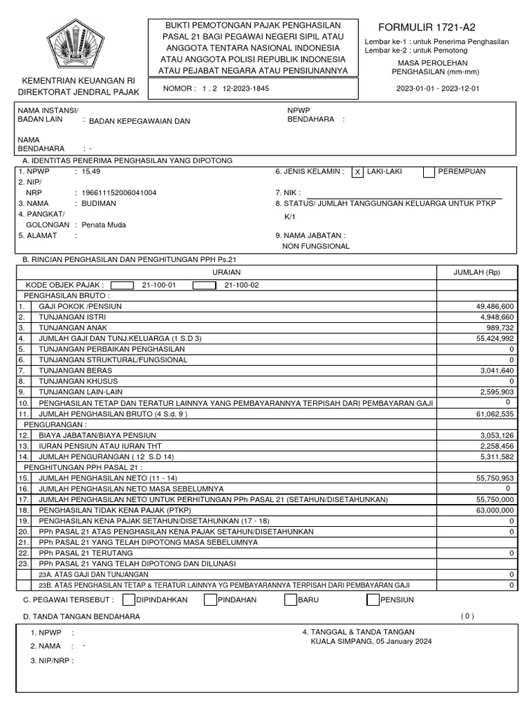 Laporan SPT PPH 1721-A2 | PDF