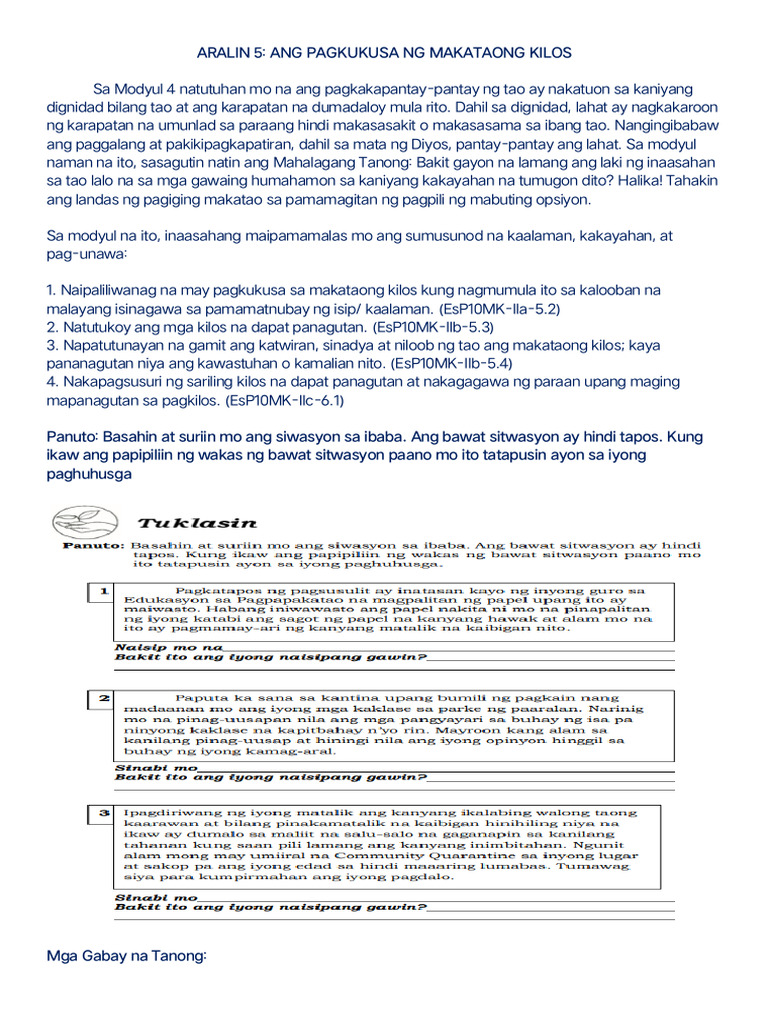 Aralin1 10 Esp10 Quarter2 | PDF