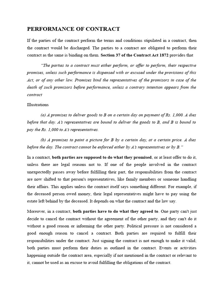 Performance of Contract | Download Free PDF | Civil Law (Legal System ...
