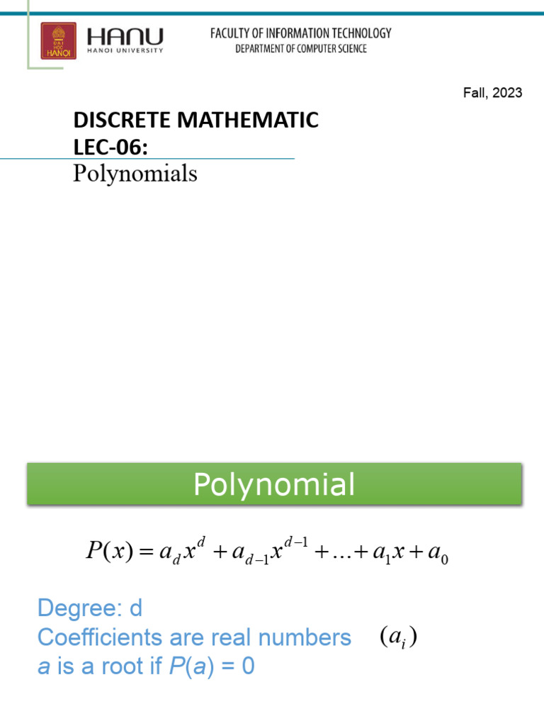 Polynomial Properties & Secret Sharing | PDF | Teaching Methods & Materials