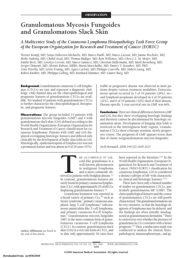 Granulomatous Mycosis Fungoides and Granulomatous Slack Skin | PDF ...