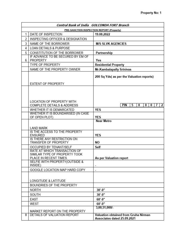 PRE-SANCTION INSPECTION ON PROPERTY Durga Medical | Download Free PDF | Real Estate Appraisal ...