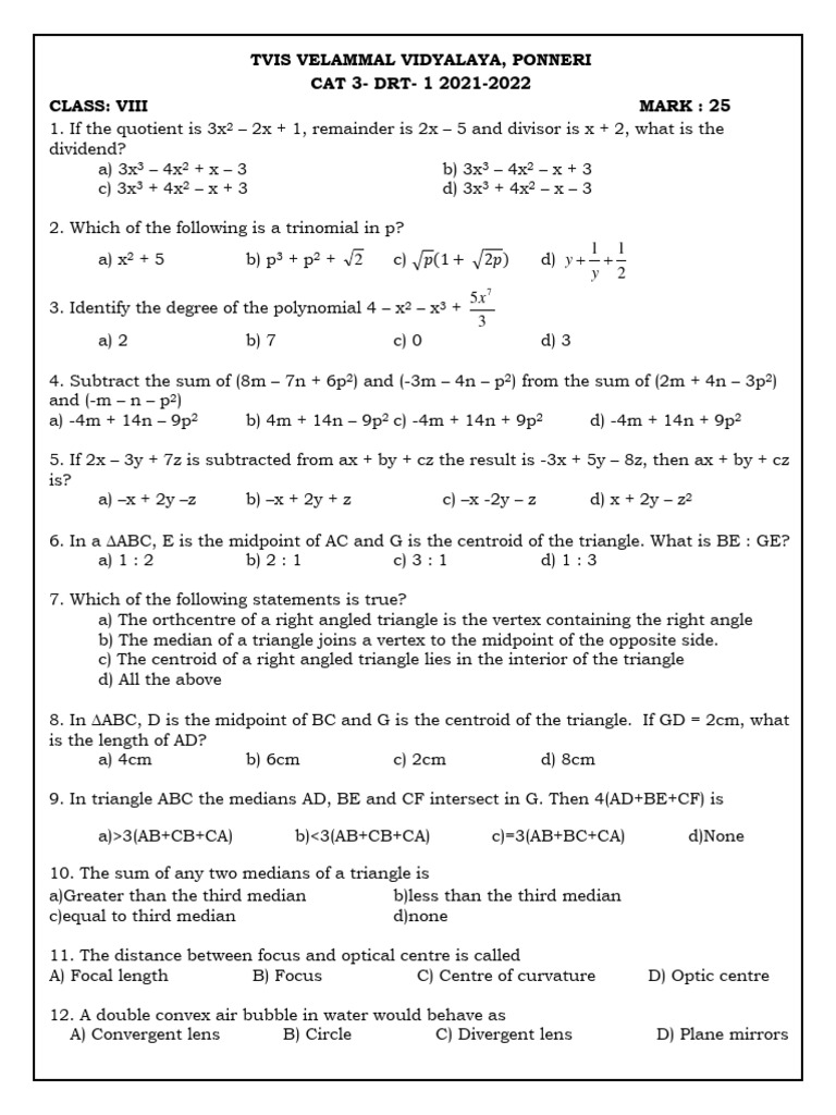 Cat3 DRT-1 8TH QP | PDF | Triangle | Euclidean Geometry