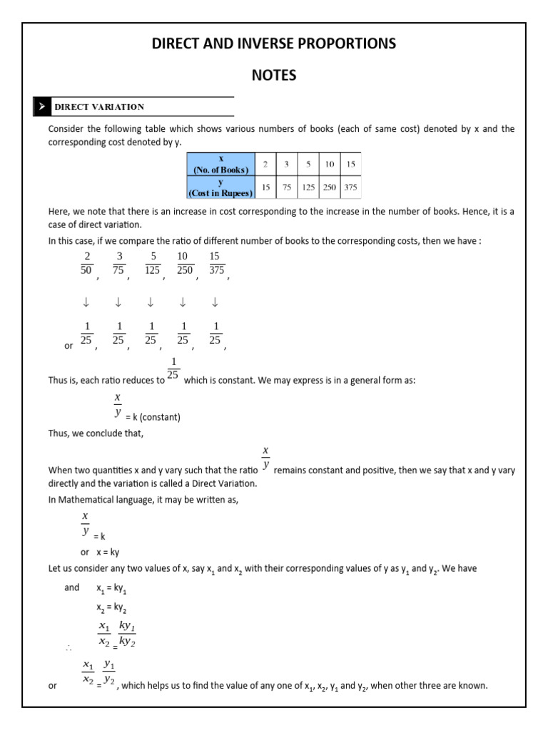 Ch-13 Direct & Inverse Proportions | PDF | Ratio | Mathematical Objects