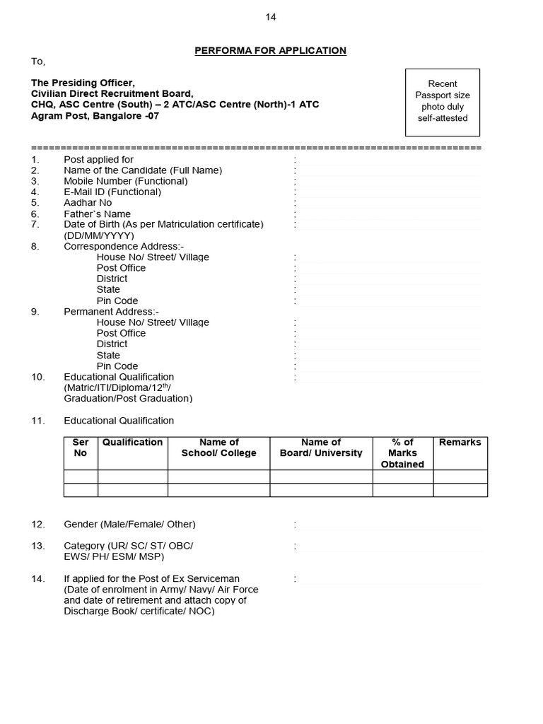 OnlineForms - in Army ASC Centre South Application Form 20042023 | PDF | Government