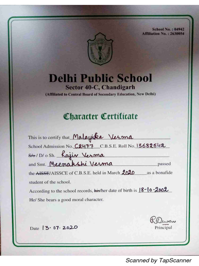 Character Certificate | PDF