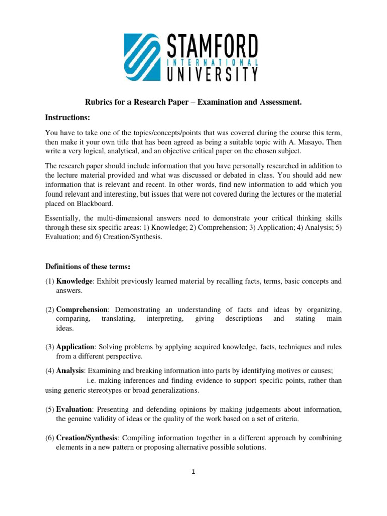 Rubrics For A Research Paper Examination | PDF | Art