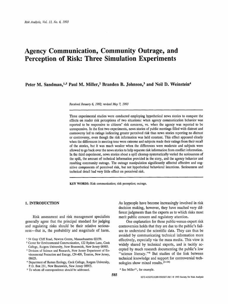 Sandman Et Al | PDF | Risk | Hazards