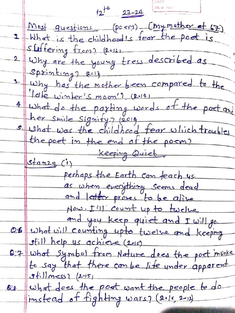 Poem English Important Questions | PDF | Art | Young Adult