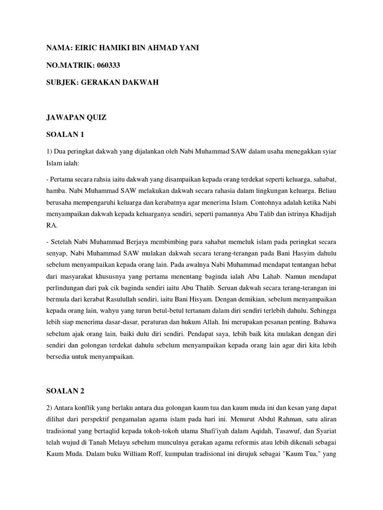 Kuiz Agama: Dakwah dan Konflik Islam | PDF