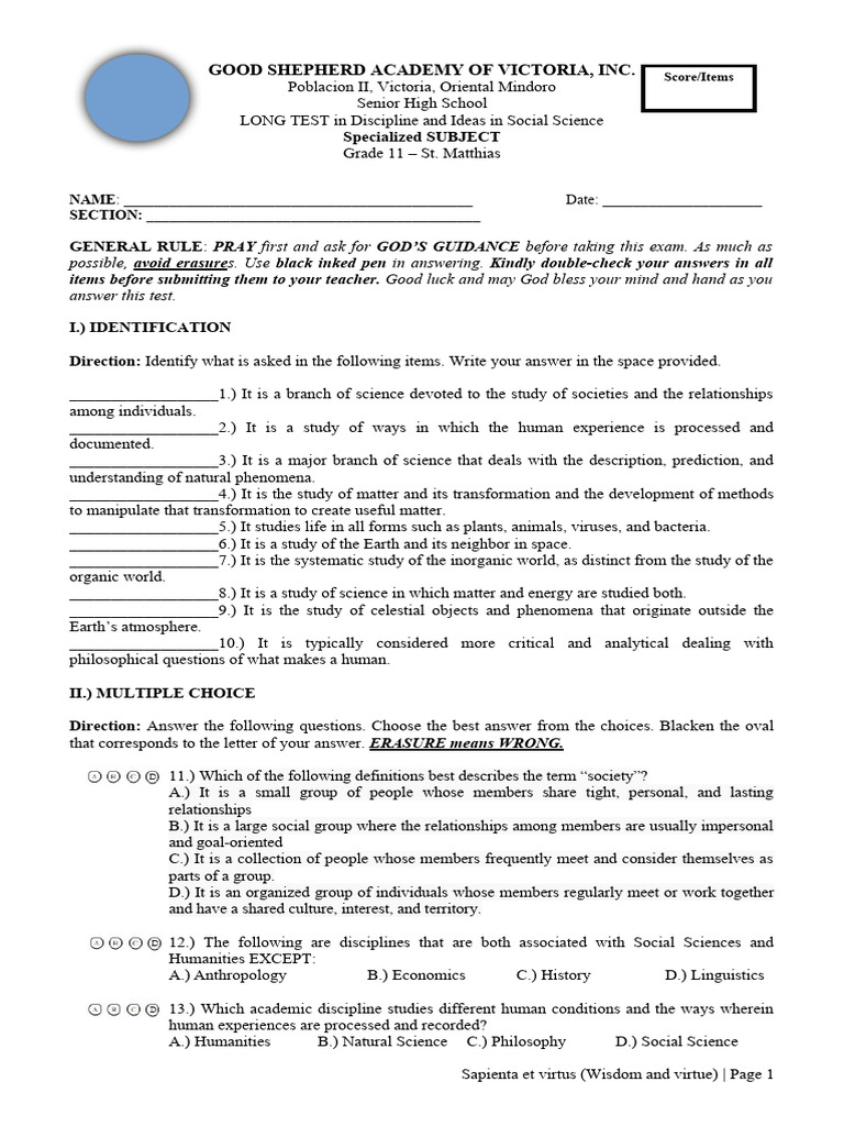 Long Test DISS | PDF | Science | Social Sciences