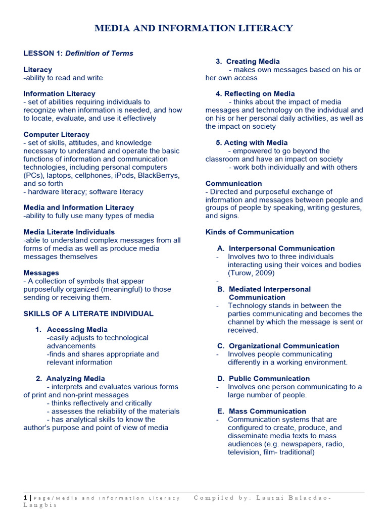 Mil Handout 1 | PDF | Mass Media | Internet