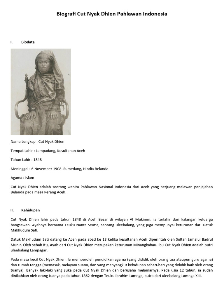 Biografi Cut Nyak Dien | PDF | Sejarah