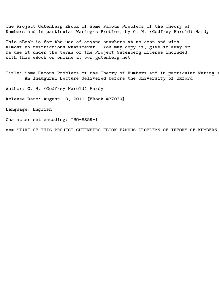 Number Theory - Famous Problems | PDF