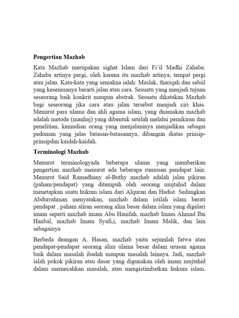 Definisi dan Pentingnya Mazhab Islam | PDF | Agama & Spiritualitas