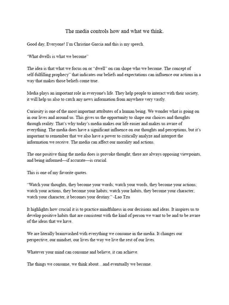 The Media Controls How and What We Think | PDF