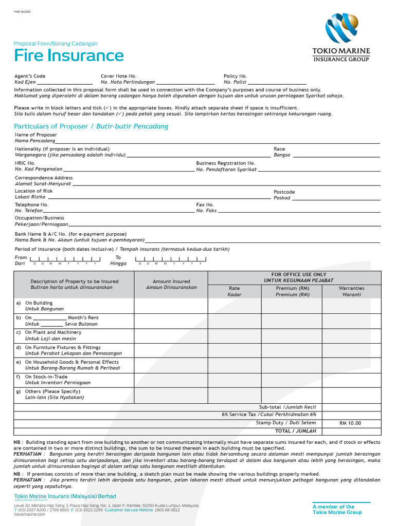 Fire Insurance - Proposal Form | PDF