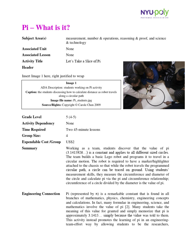 Math What Is Pi Complete Activity Pdf Pi Circle