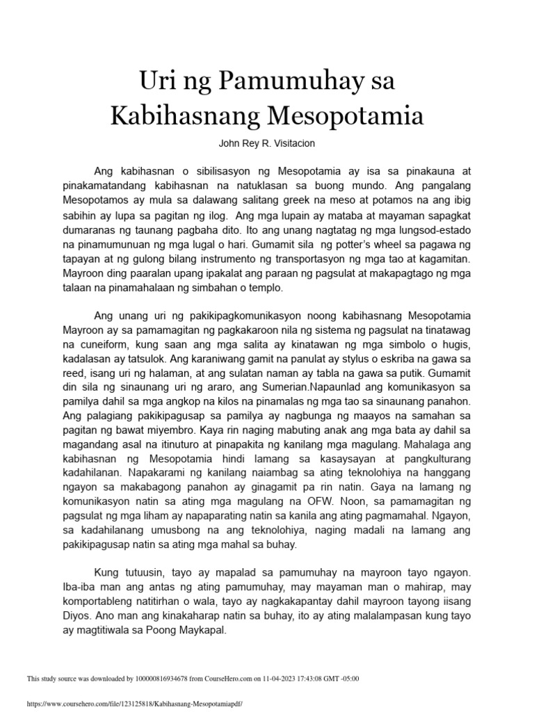 Kabihasnang Mesopotamia PDF | PDF