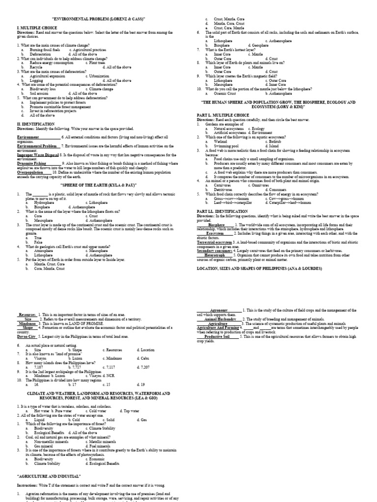 QUESTIONNAIRE IN GEOGRAPHY With Answer | PDF | Earth Sciences | Ecosystem