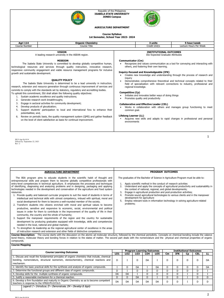 Organic Chemistry Syllabus for BSA 2024 | PDF | Organic Chemistry ...