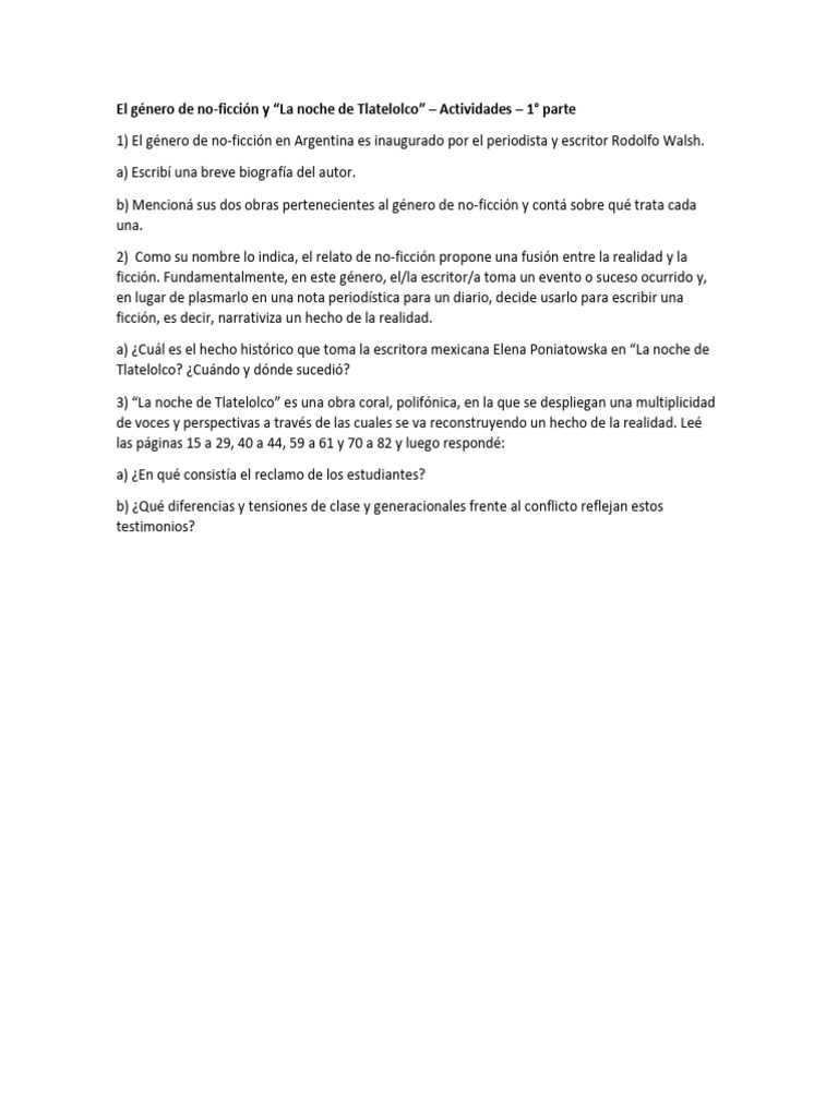 La Noche de Tlatelolco - Actividades | PDF | Clásicos