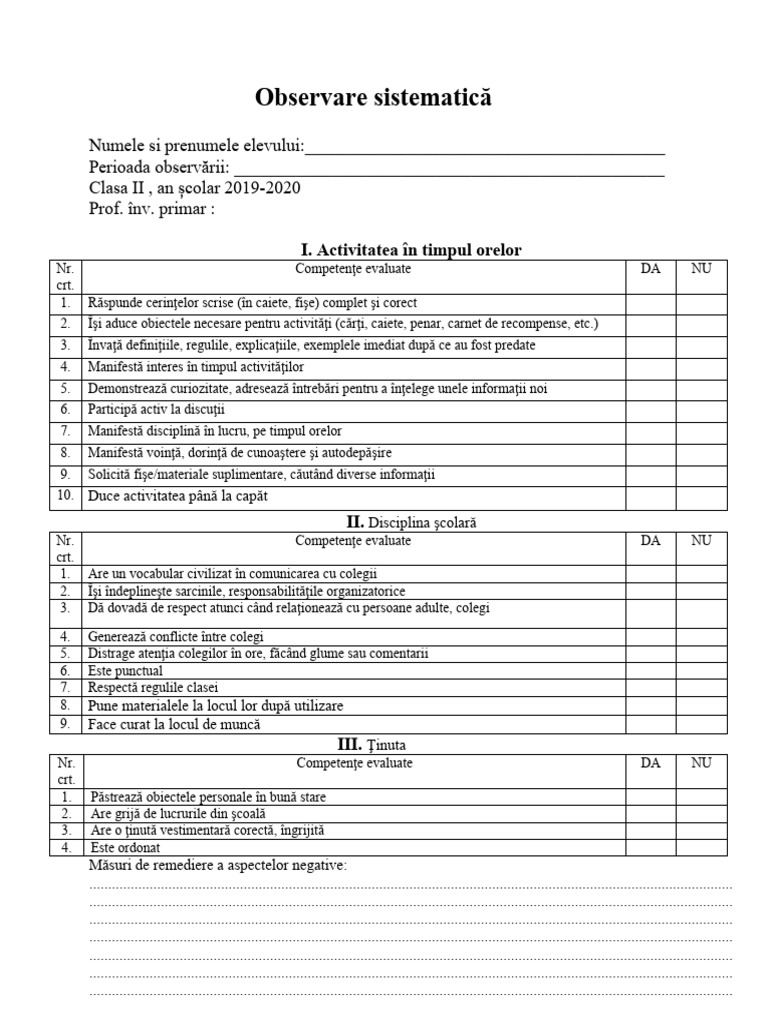 Observare Sistematica Scara de Clasificare | PDF