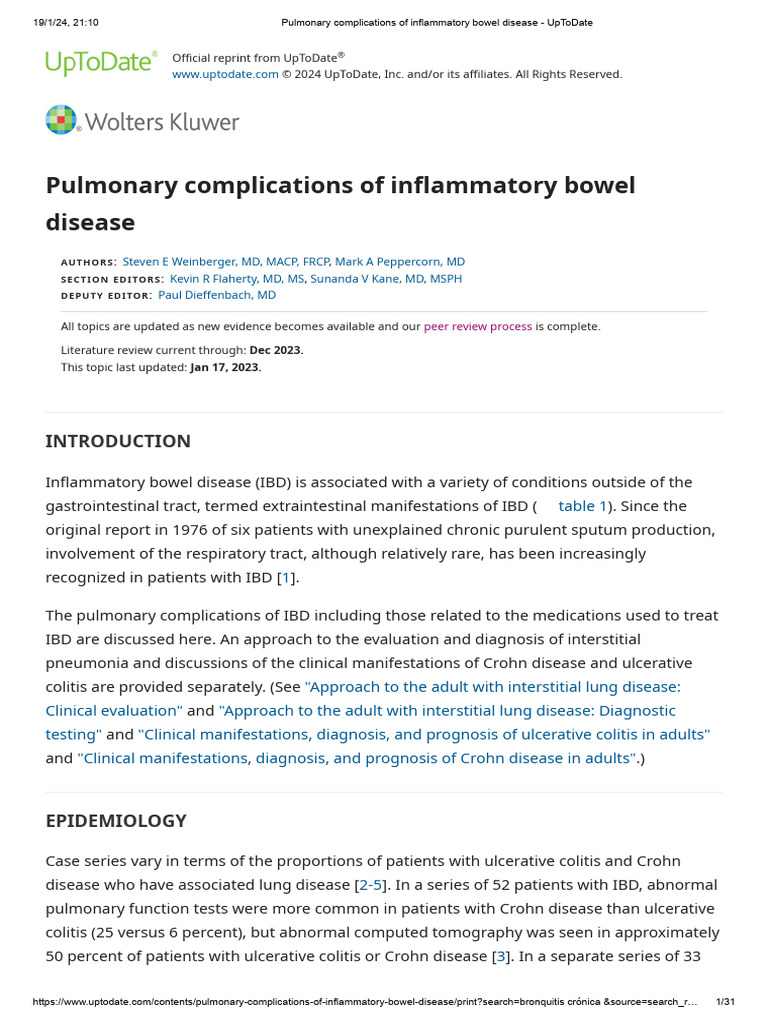 Pulmonary Complications of Inflammatory Bowel Disease - UpToDate | PDF