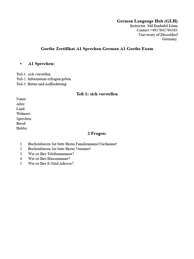 A1 Sprechen Teil-1 | PDF