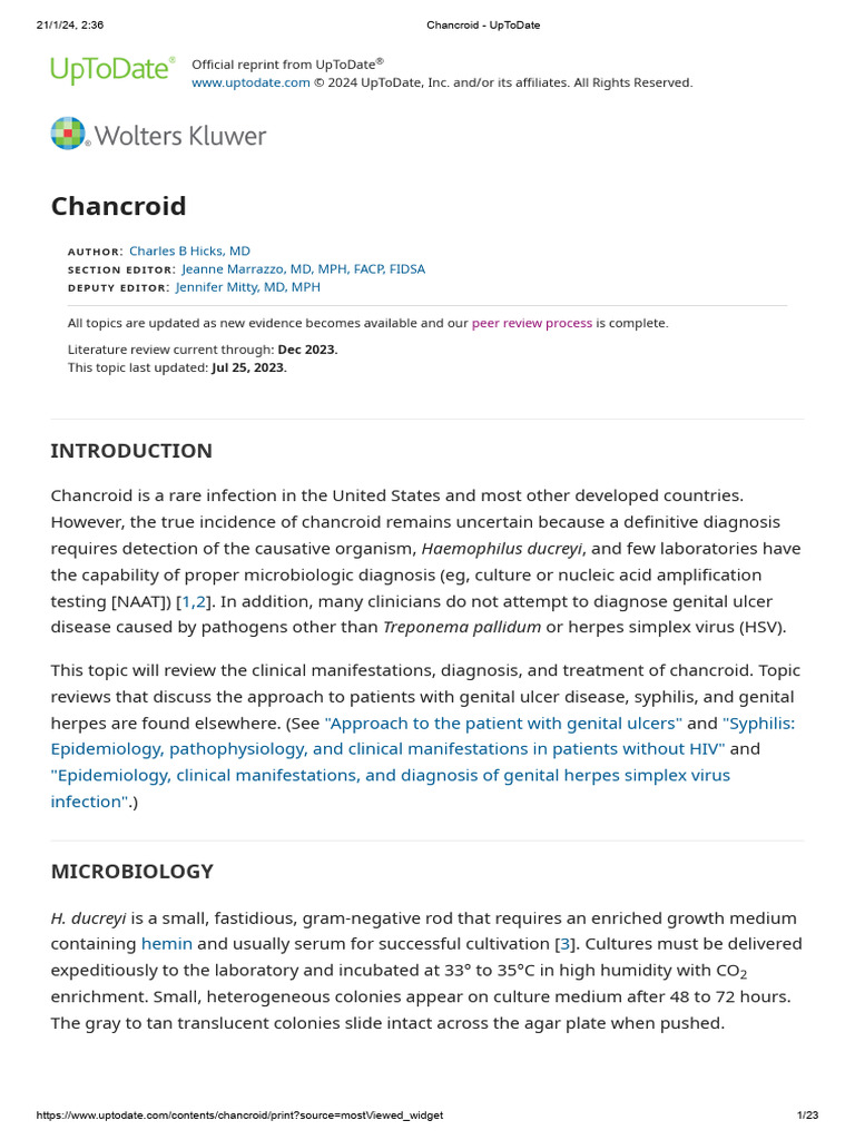 Chancroid - UpToDate | PDF | Diseases And Disorders | Public Health