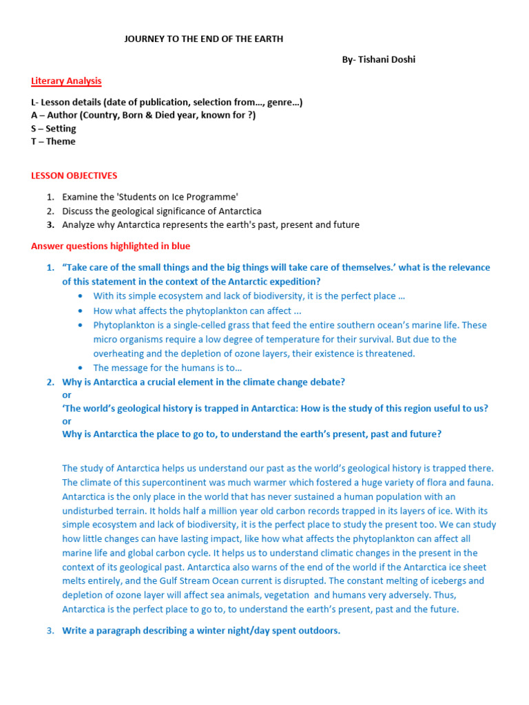 Journey To The End of The Earth Notes | PDF | Antarctica | Climate Change
