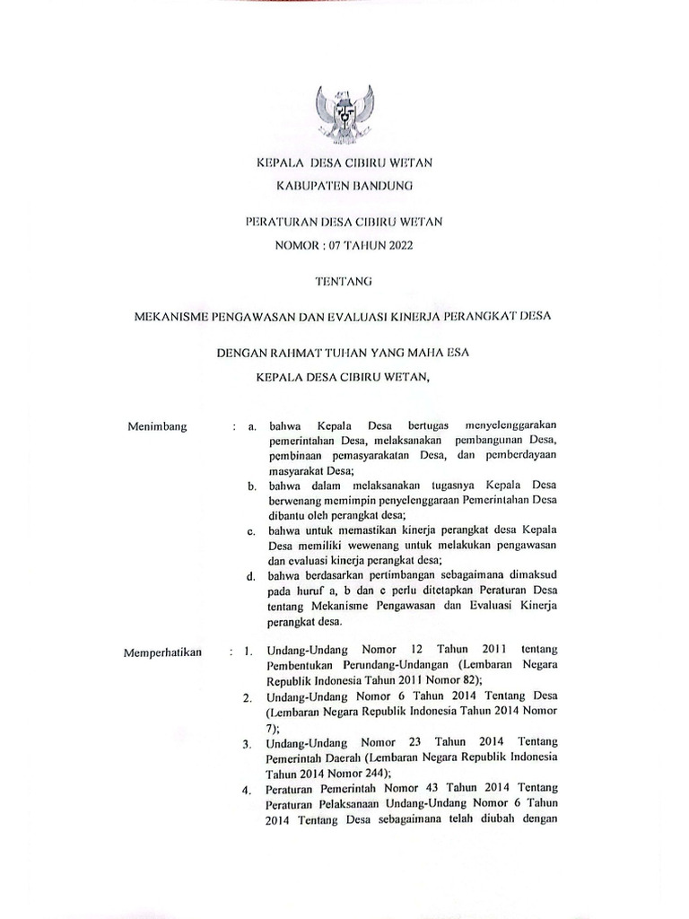 Perdes 07 2022 Mekanisme Pengawasan Dan Evaluasi Kinerja Perangkat Desa A8dtrq Perdes 07 2022 ...