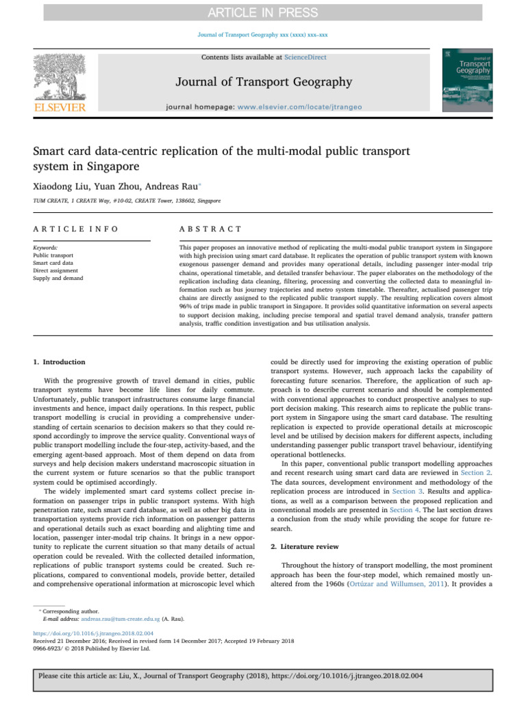 Smart Card Data-Centric Replication of The Multi-Modal Public Transport System in Singapore ...