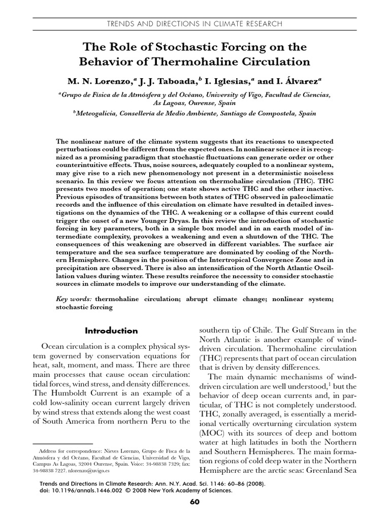 The Role of Stochastic Forcing On The Behavior of Thermohaline Circulation / Annals of The New ...
