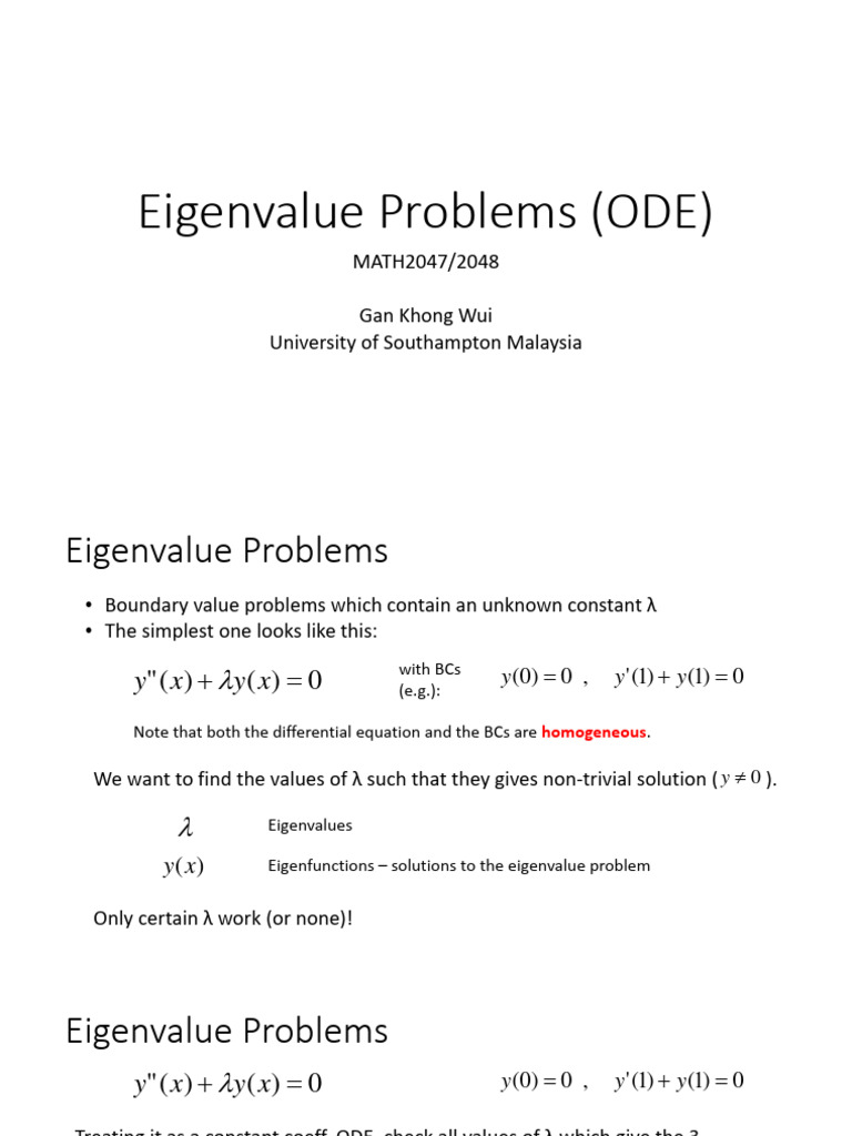 Eigenvalue Problems (ODE) Sturm-Liouville Problems | PDF | Ordinary Differential Equation ...