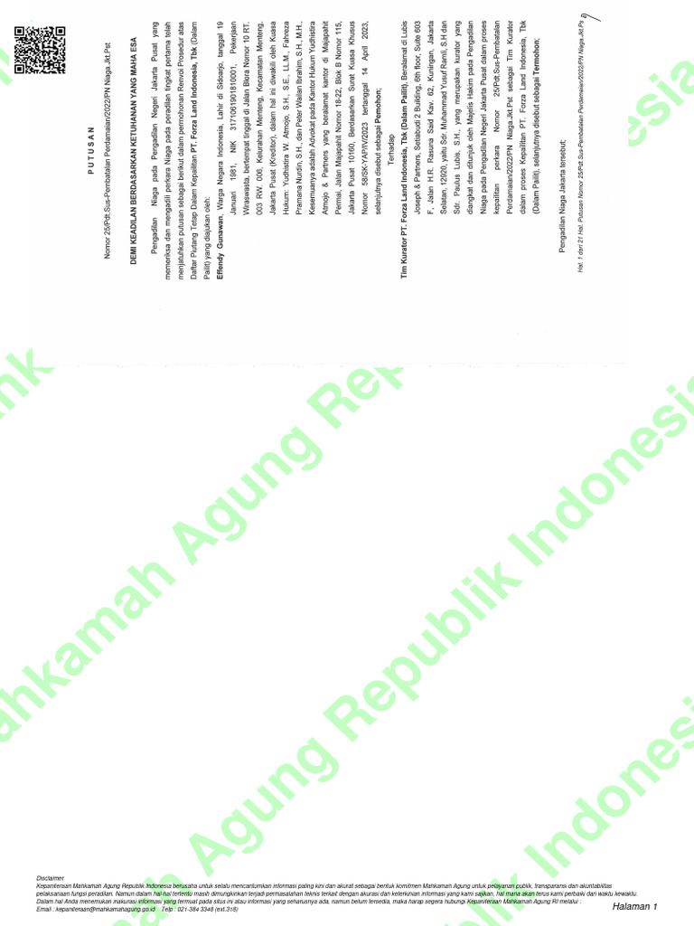 Putusan 25 PDT - Sus-Pembatalan Perdamaian 2022 PN Niaga - JKT.PST Renvoi 20231123195445 | PDF