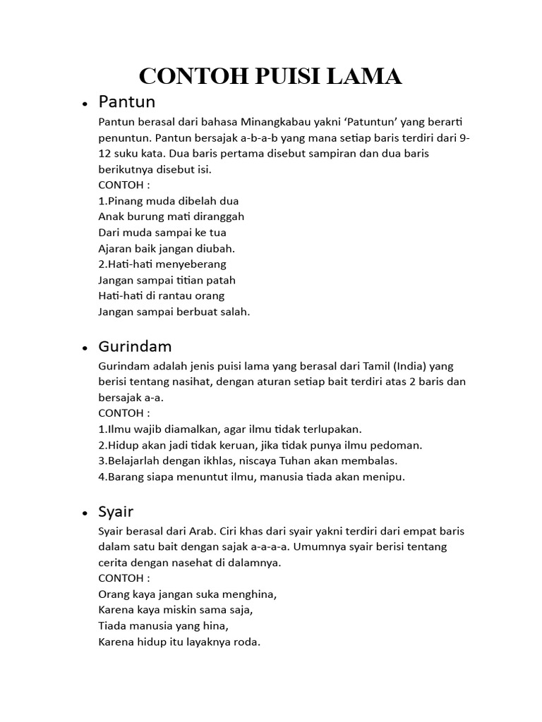 Contoh Puisi Lama: Pantun | PDF | Fiksi Umum