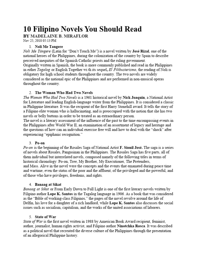 10 Filipino Novels You Should Read | PDF | Philippines | Novels