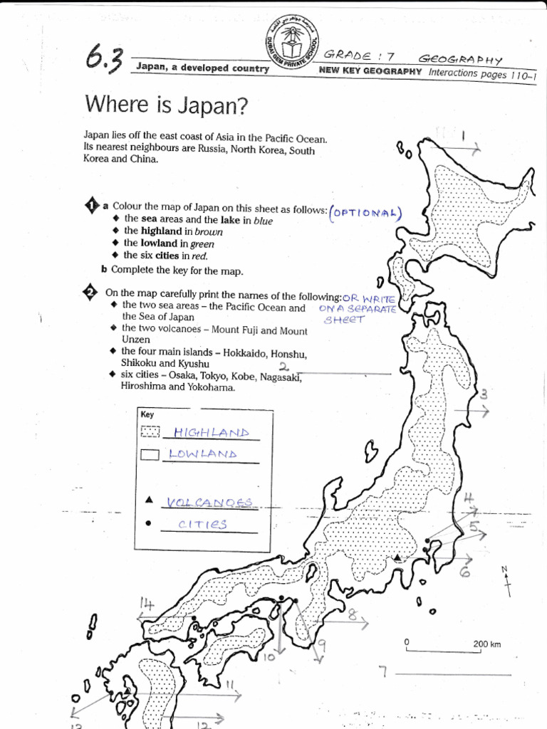 Yr 7 Geog Japan Worksheets 2ND Term | PDF