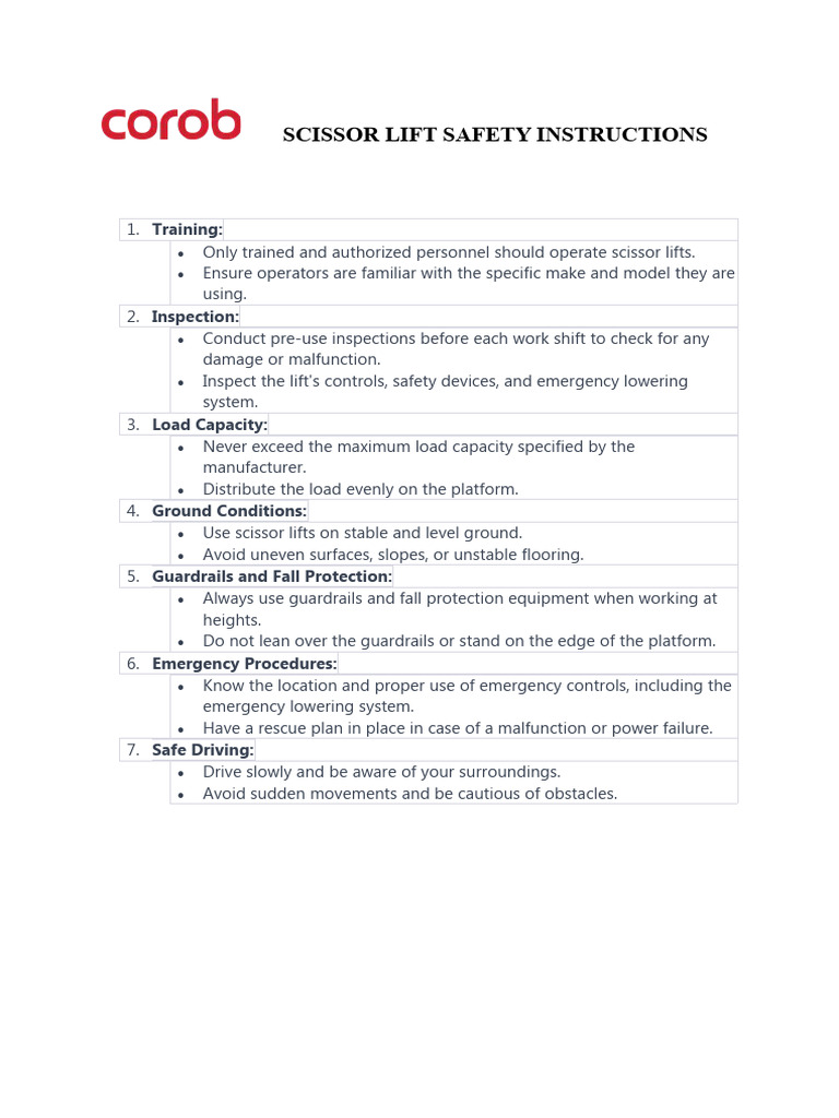 Scissor Lift Safety Instructions | PDF | Forklift | Elevator