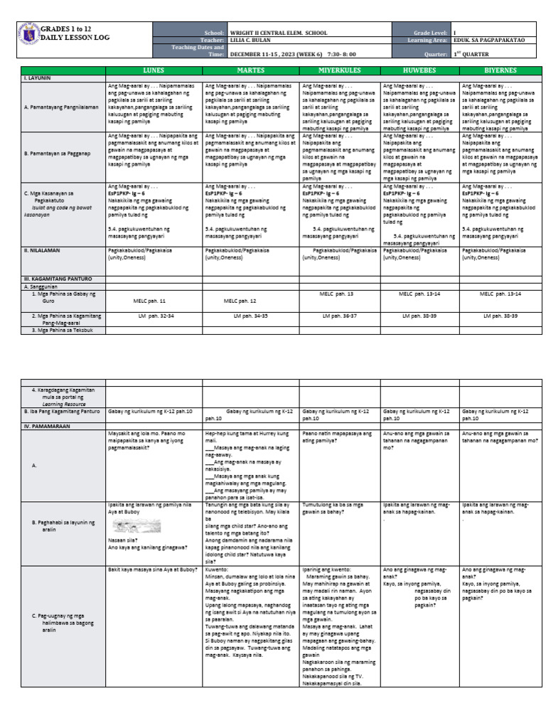 DLL - Esp 1 - Q1 - W6 | PDF