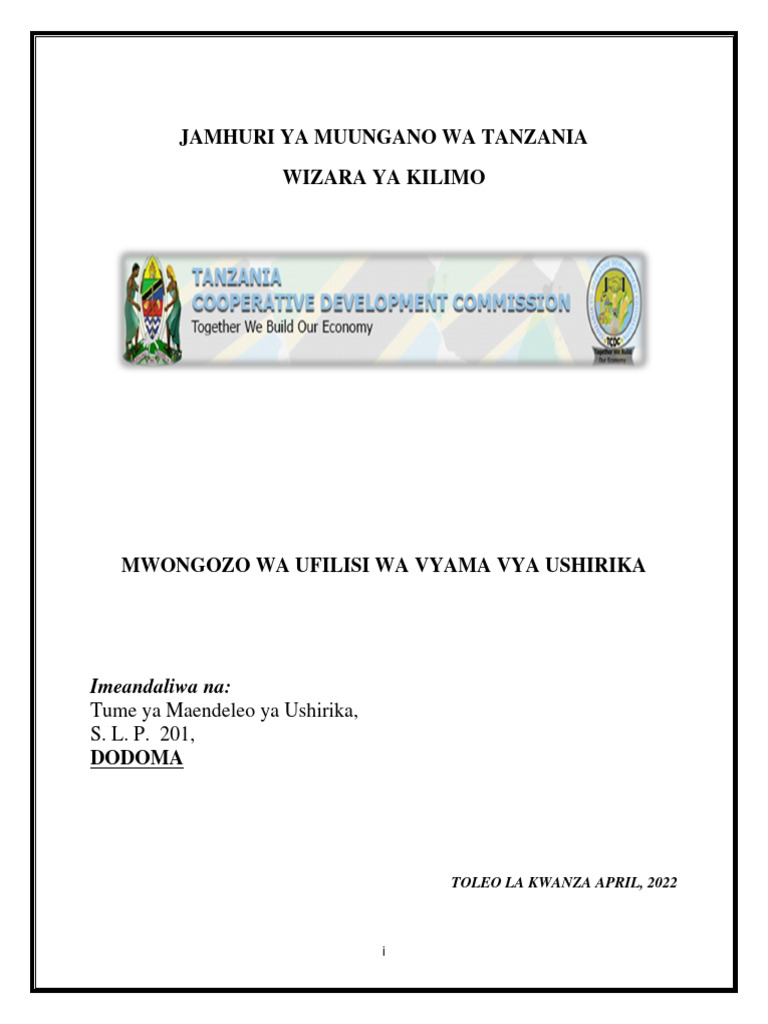 Mwongozo Wa Ufiilisi Wa Vyama Vya Ushirika | PDF