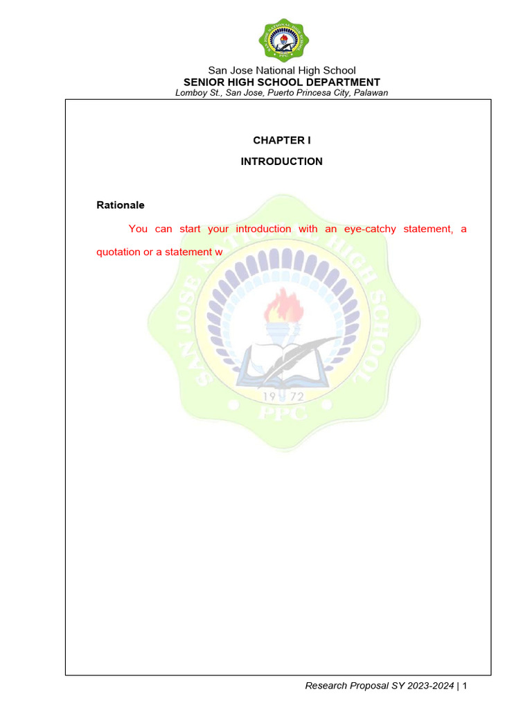 CHAPTER 1 GUIDE - Research Proposal - 2023 | PDF | Cognition | Science