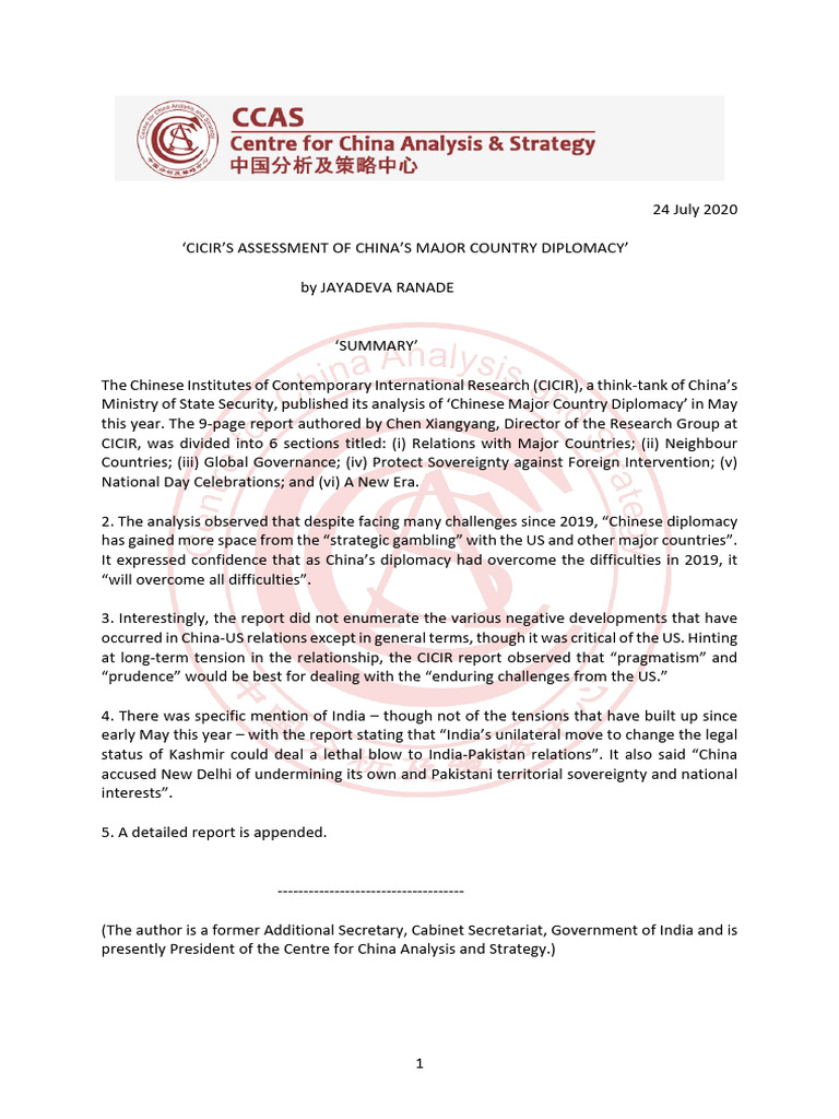 Ccas Cicir Assessment | PDF | Xi Jinping | World Politics