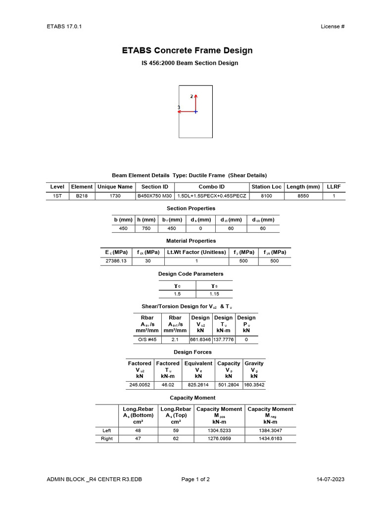 ETABS Concrete Frame Design: IS 456:2000 Beam Section Design | PDF | Building Engineering ...