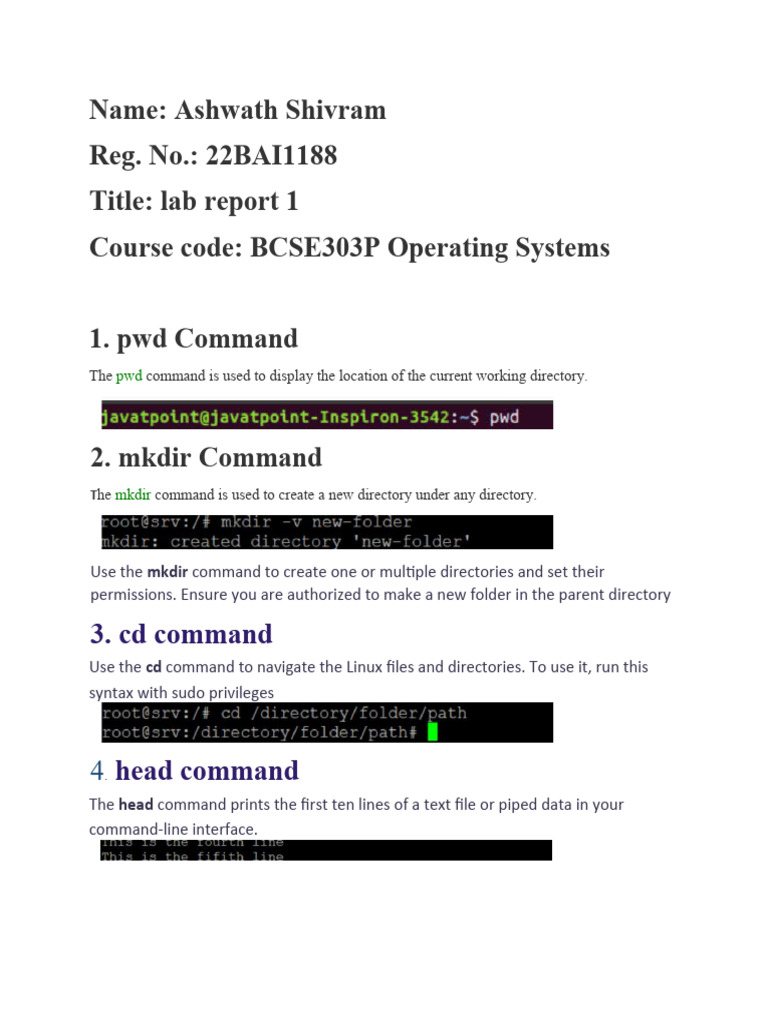 Name: Ashwath Shivram Reg. No.: 22BAI1188 Title: Lab Report 1 Course Code: BCSE303P Operating ...