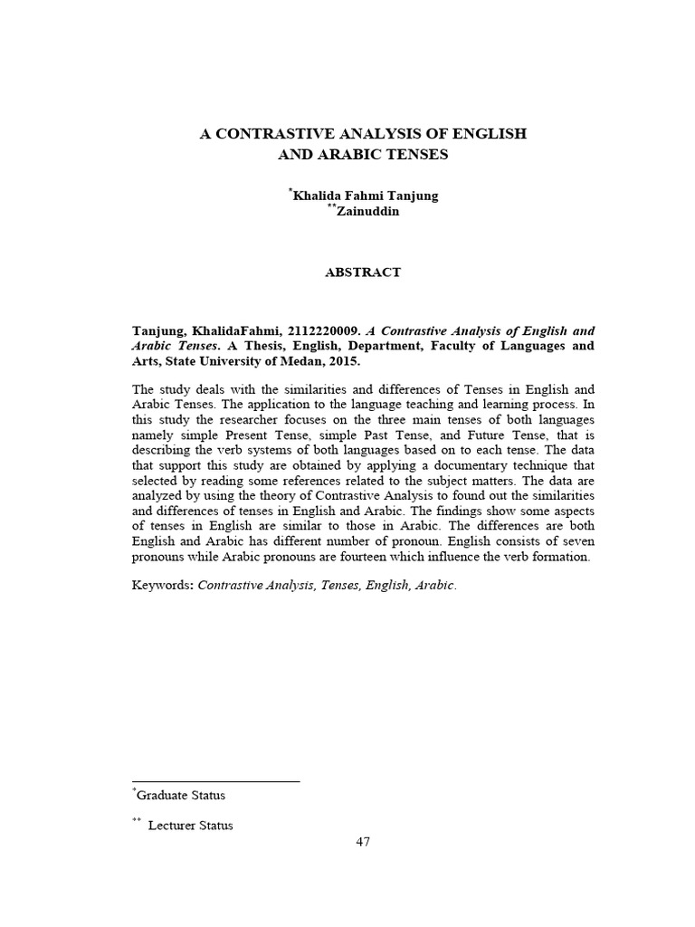 A Contrastive Analysis Of English And Arabic PDF